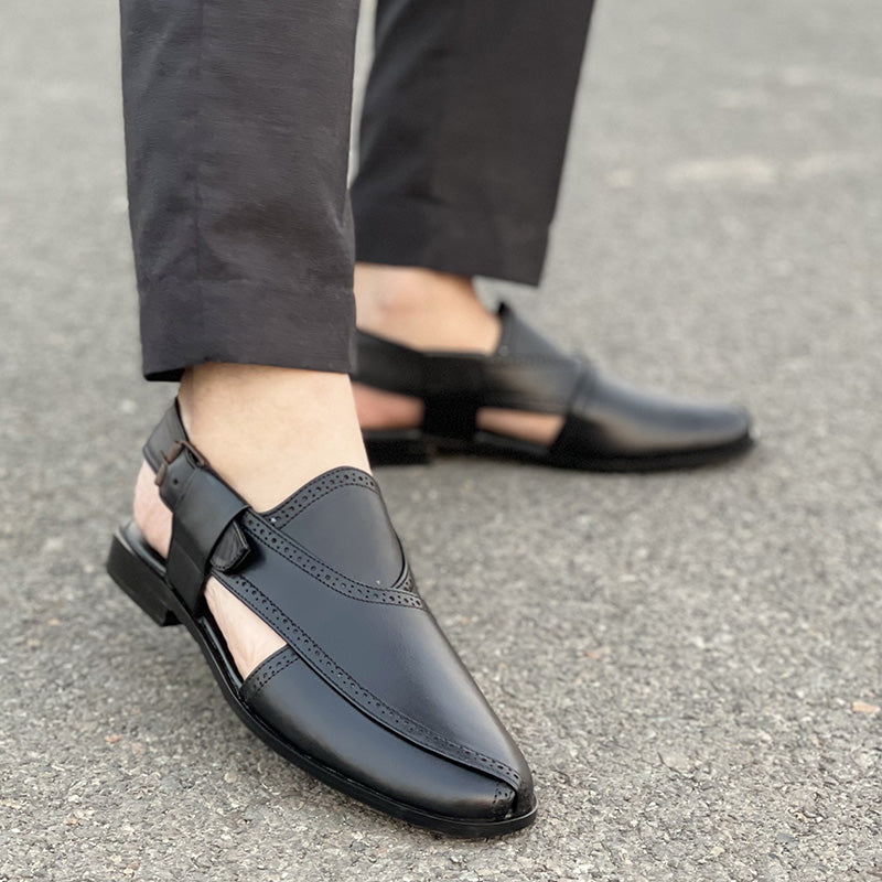 Degora Pure Handmade Kheri/Peshawari Chappal-174 Black